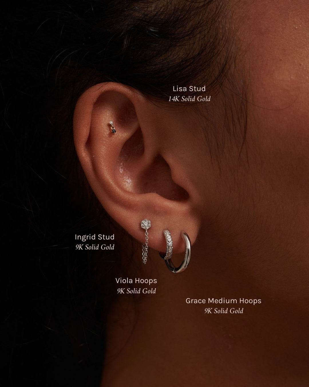 Grace Medium Solid Gold Hoops | 9K Solid Gold Earrings – S-kin Studio ...