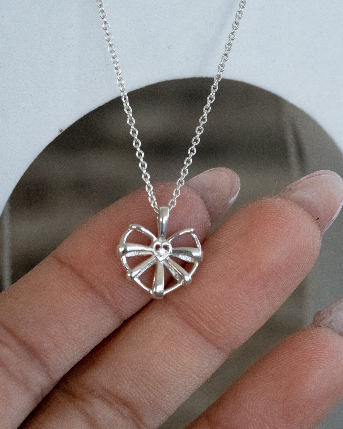 Ribbon Heart Necklace - Sterling Silver | S-kin Studio Jewelry