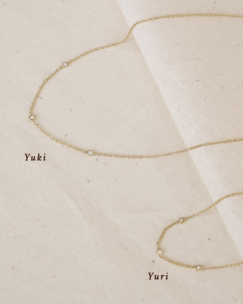 Yuki Solid Gold Trio Diamond Necklace | 9K Solid Gold Necklace – S-kin Studio Jewelry