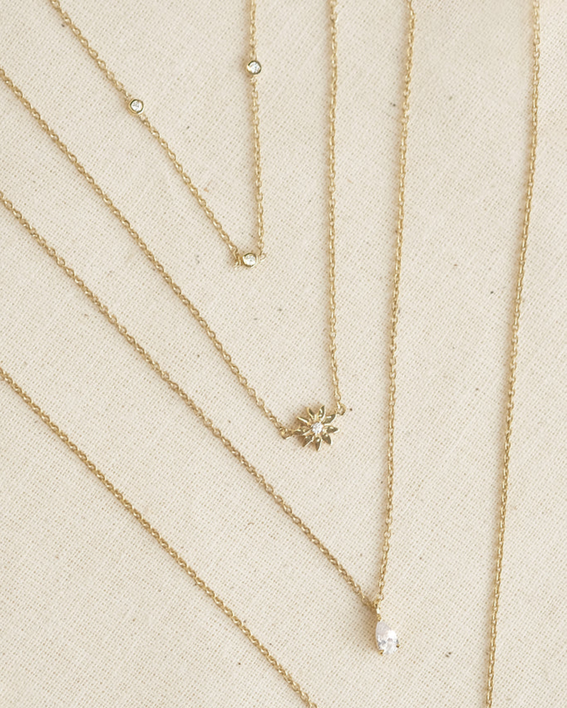 Yuki Solid Gold Trio Diamond Necklace | 9K Solid Gold Necklace – S-kin Studio Jewelry